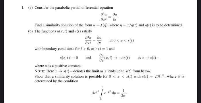 Solved 1 A Consider The Parabolic Partial Differential