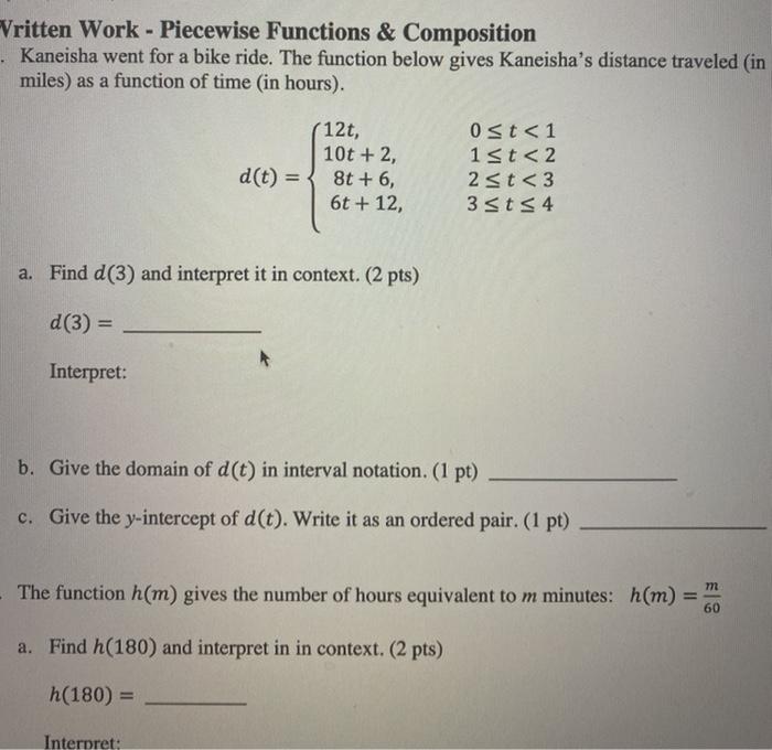 Solved Vritten Work - Piecewise Functions & Composition . | Chegg.com