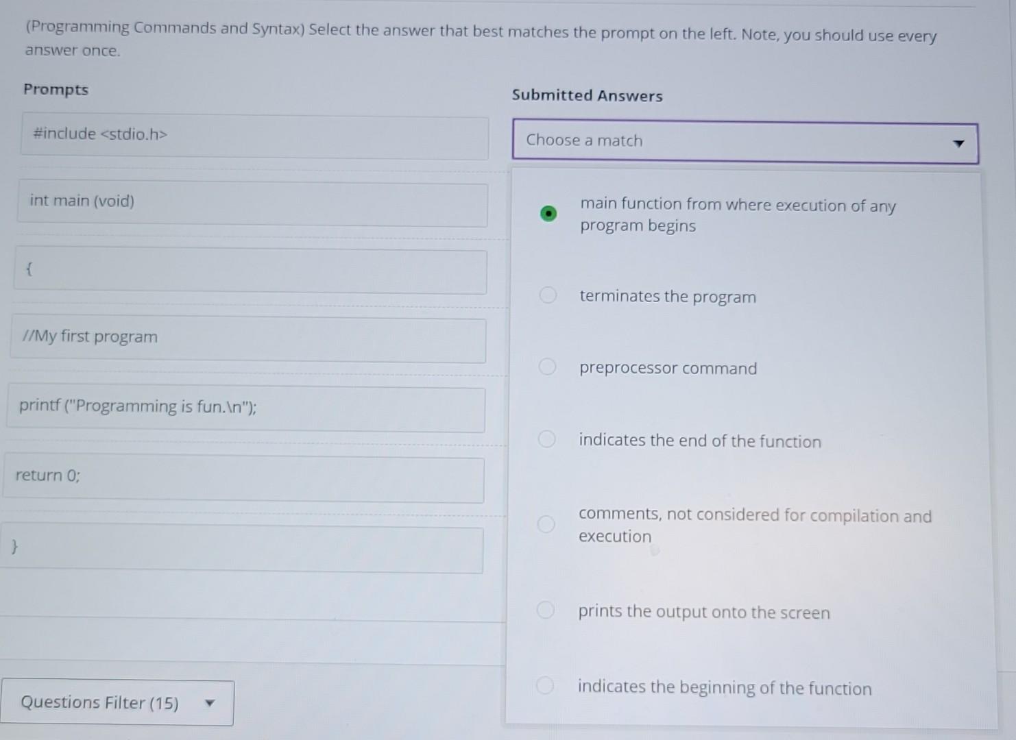 Solved (Programming Commands and Syntax) Select the answer | Chegg.com