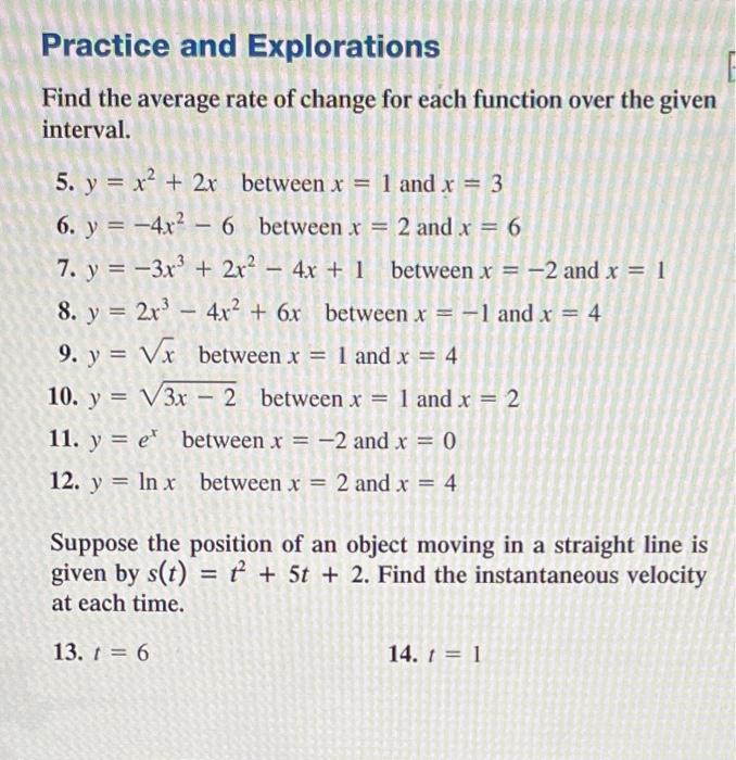 Solved Practice and Explorations Find the average rate of | Chegg.com
