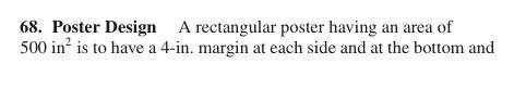 Solved 68. Poster Design A rectangular poster having an area | Chegg.com