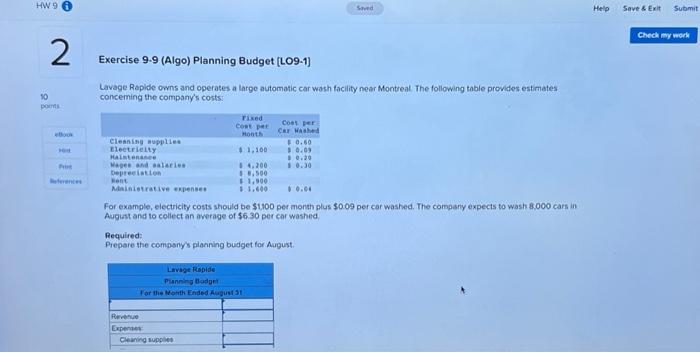 Solved Exercise 9 9 Algo Planning Budget Lo9 1 Lavage 