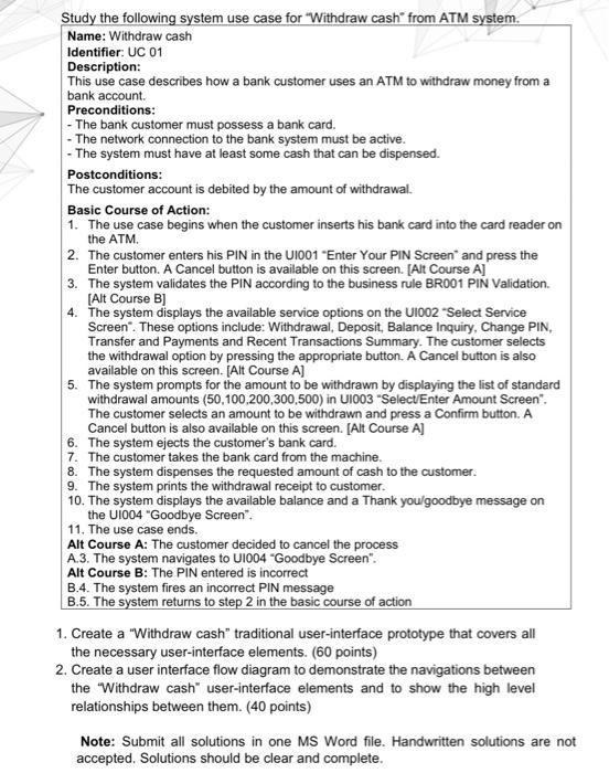 Solved Study the following system use case for "Withdraw | Chegg.com