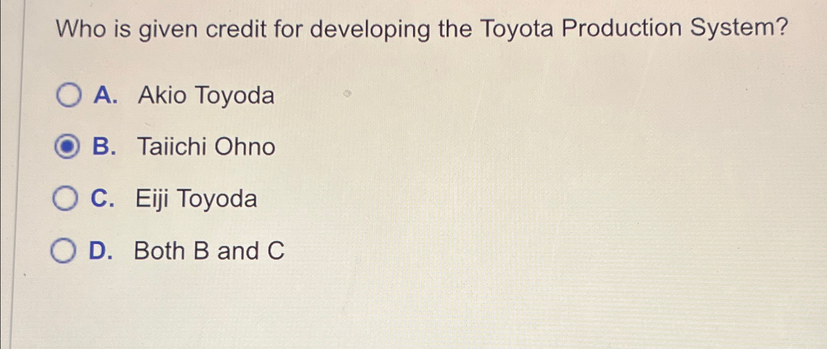 Solved Who is given credit for developing the Toyota | Chegg.com