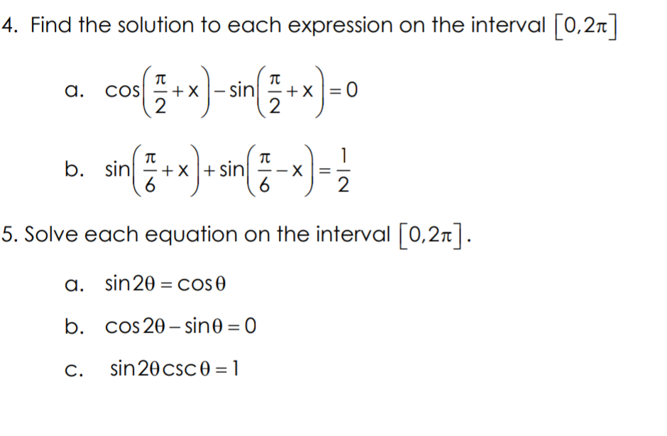 Solved 4. Find the solution to each expression on the | Chegg.com