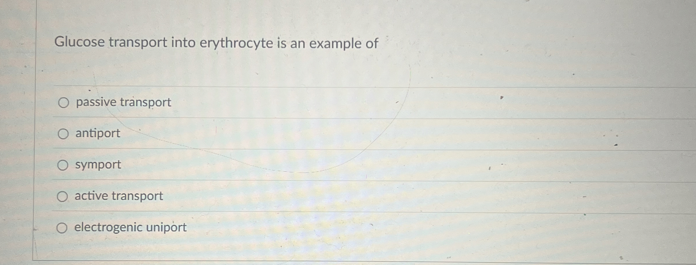 Solved Glucose transport into erythrocyte is an example | Chegg.com