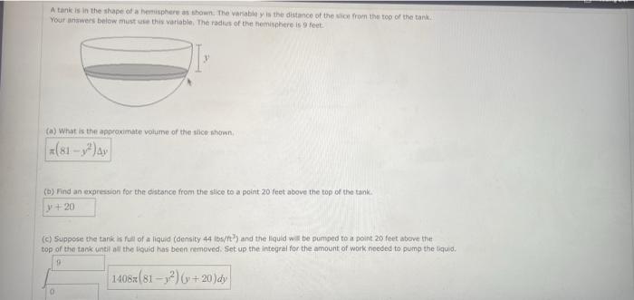 Solved A tank is in the shape of a hemisphere as shown the | Chegg.com