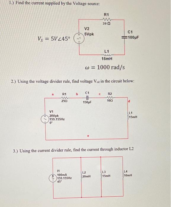 Solved 1.) Find the current supplied by the Voltage source: | Chegg.com