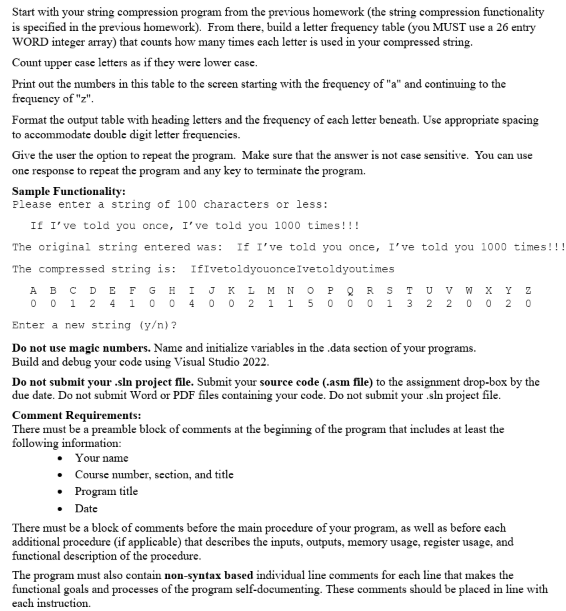 Start with your string compression program from the | Chegg.com