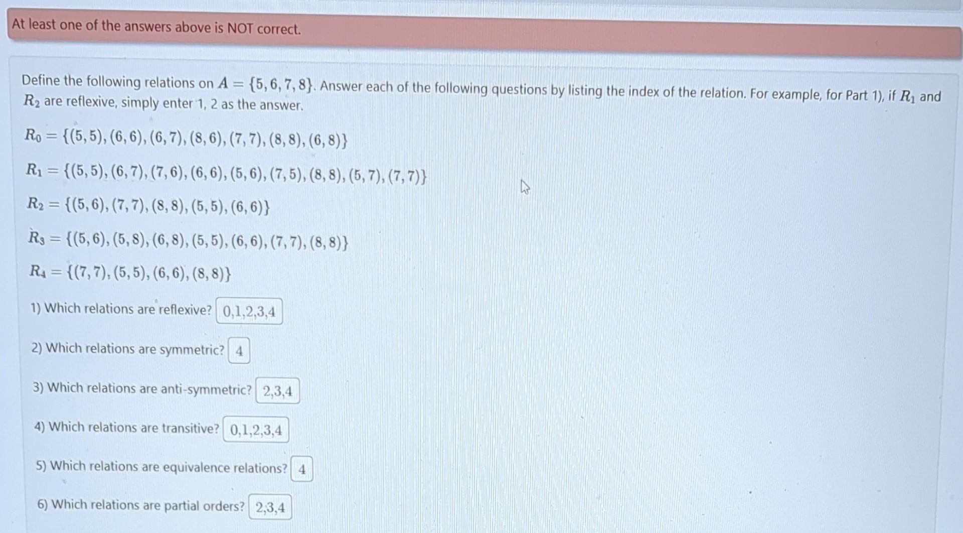 Solved Define the following relations on A={5,6,7,8}. Answer | Chegg.com