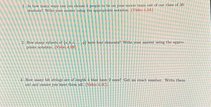 Solved 1. In how many ways can you choose 5 people to be on | Chegg.com