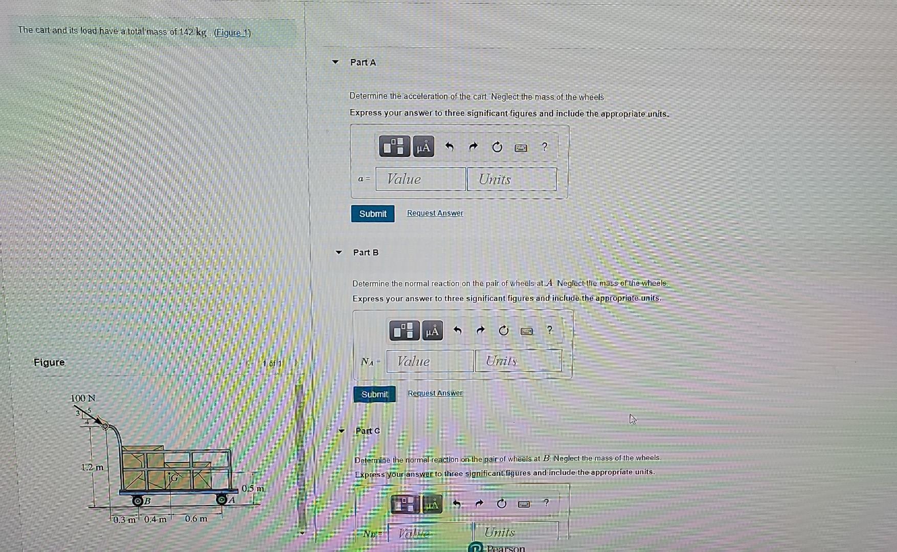 Solved The cart and its load have a total mass of 142 kg | Chegg.com