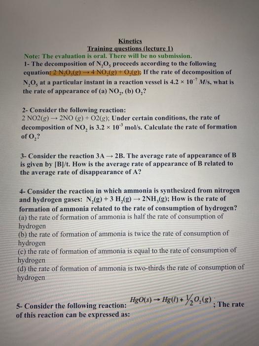 Solved Kineties Training questions (lecture 1) Note: The | Chegg.com