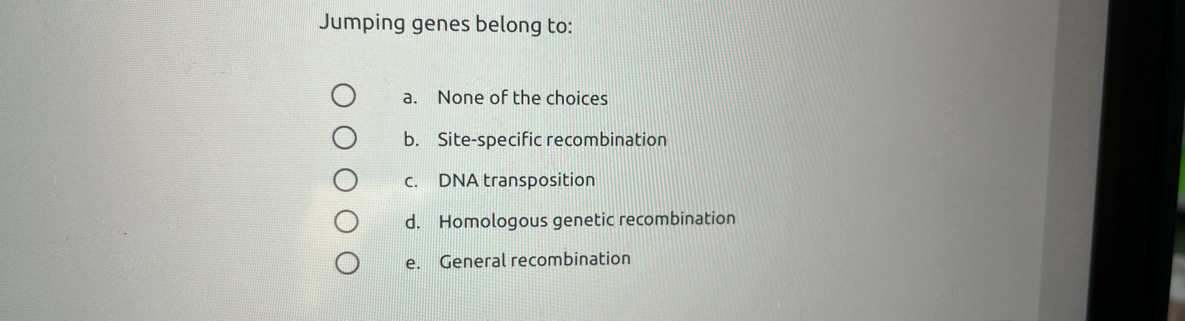 Solved Jumping genes belong to:a. ﻿None of the choicesb. | Chegg.com