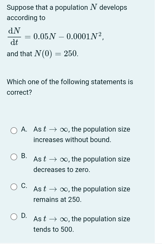 Solved Suppose that a population N ﻿developsaccording | Chegg.com