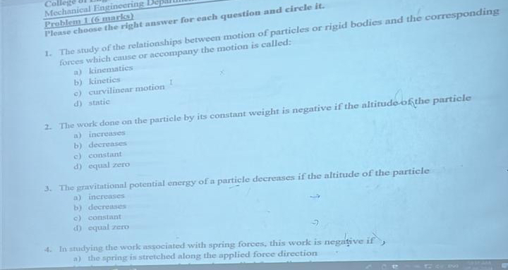Solved Problem 1 ( 6 ﻿marks)of particles or rigid bodies and | Chegg.com