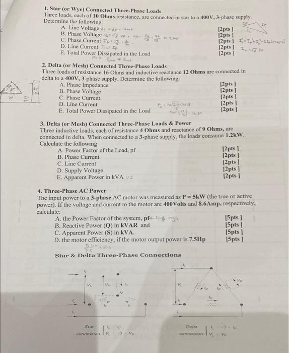 Solved 1. Star (or Wye) Connected Three-Phase Loads Three | Chegg.com