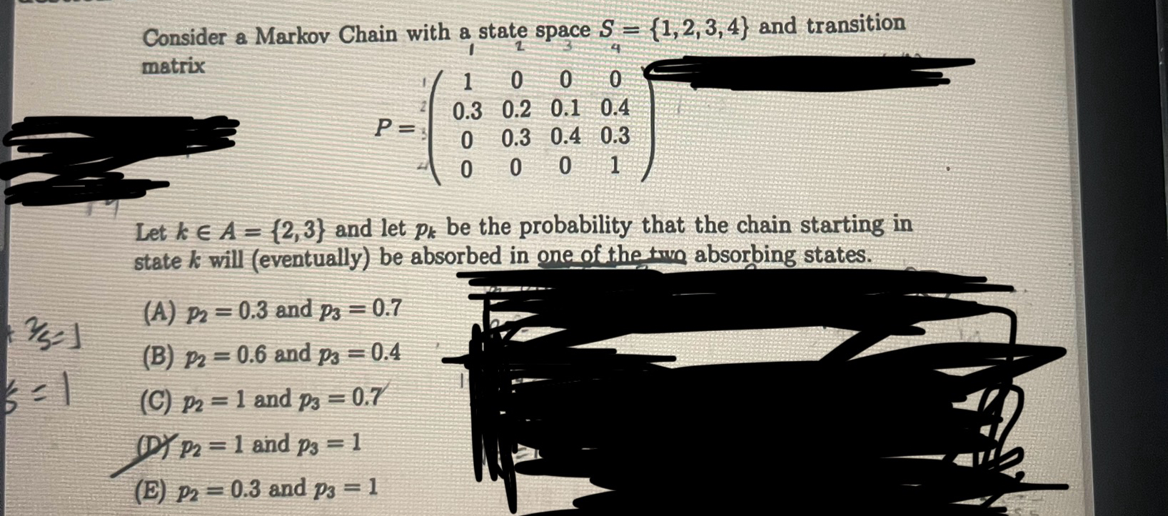 Solved Consider a Markov Chain with a state space | Chegg.com