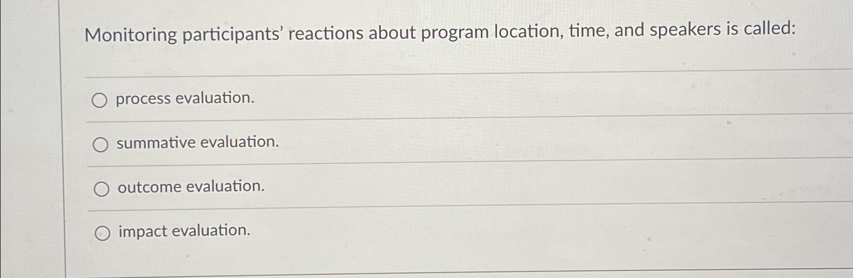 Solved Monitoring participants' reactions about program | Chegg.com