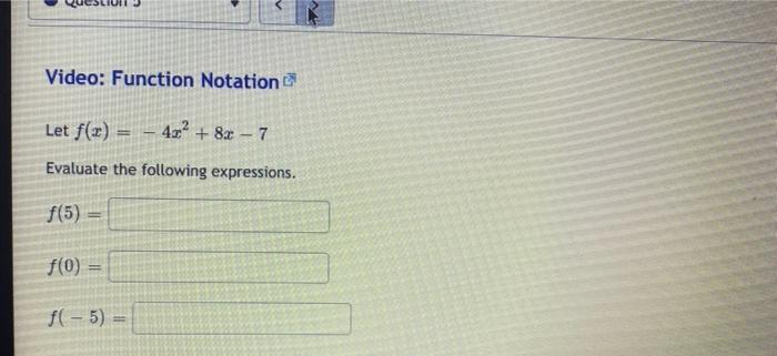 Solved Video: Function Notation Let f(x)=2x−10Video: | Chegg.com