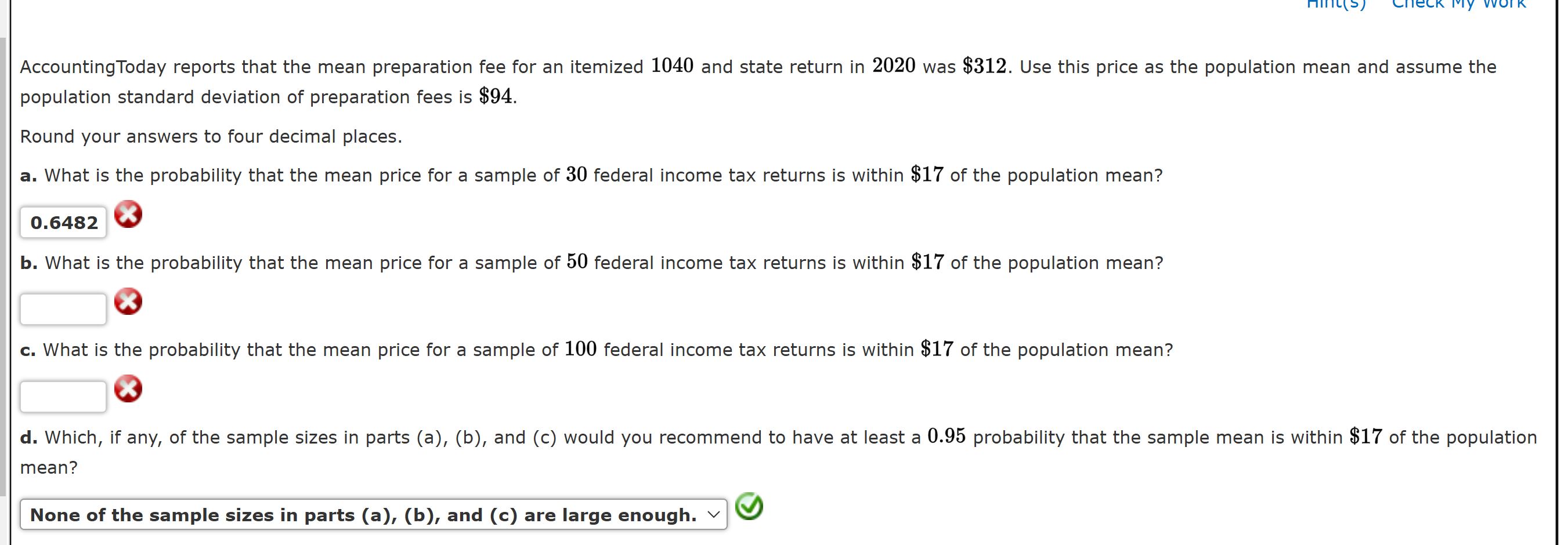 Solved AccountingToday reports that the mean preparation fee | Chegg.com