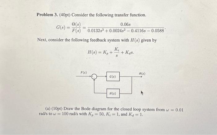 Solved Problem 3. (40pt) Consider the following transfer | Chegg.com