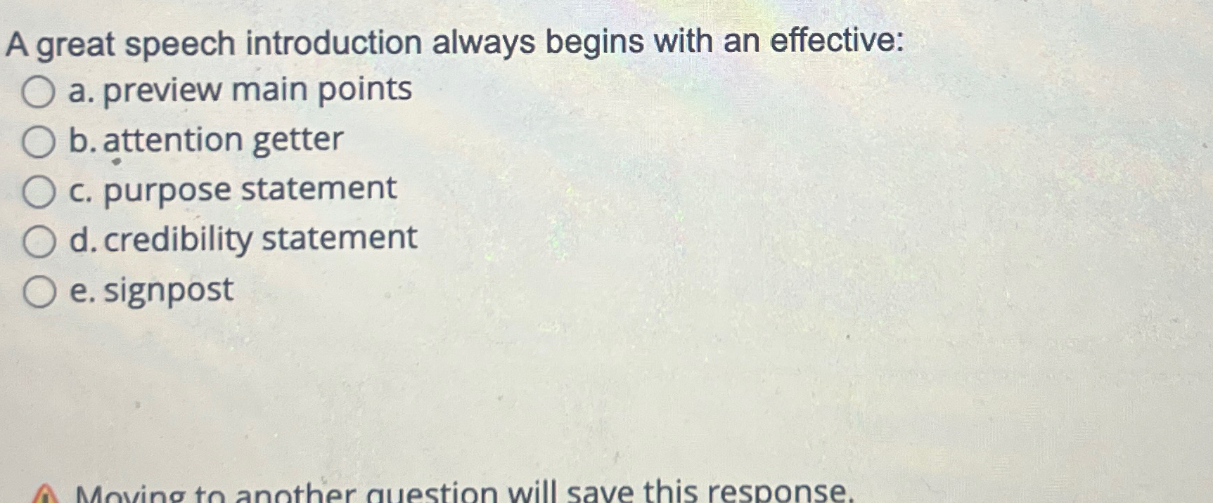 Solved A great speech introduction always begins with an | Chegg.com