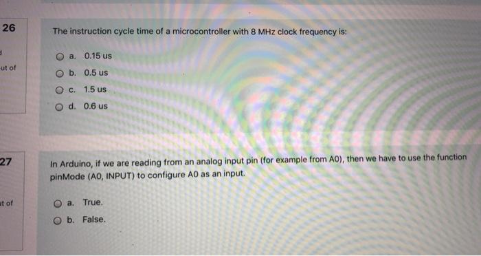 Solved 26 The instruction cycle time of a microcontroller | Chegg.com