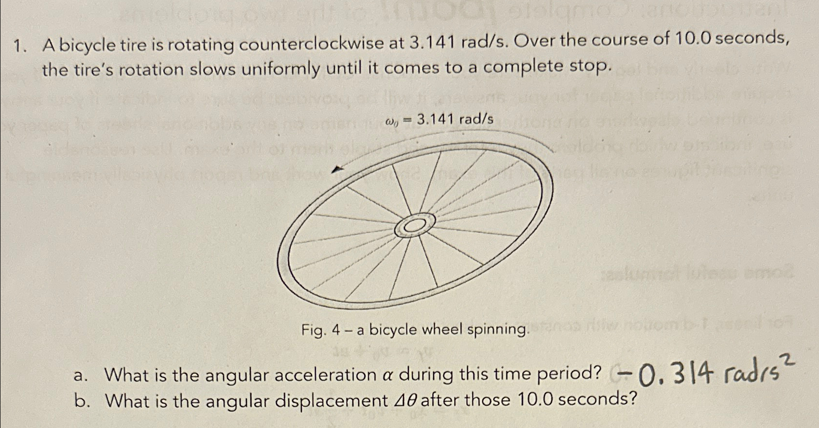 Solved A bicycle tire is rotating counterclockwise at | Chegg.com
