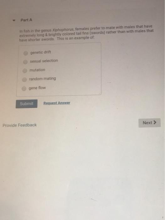 Solved Part A In fish in the genus Xiphophorus, females | Chegg.com
