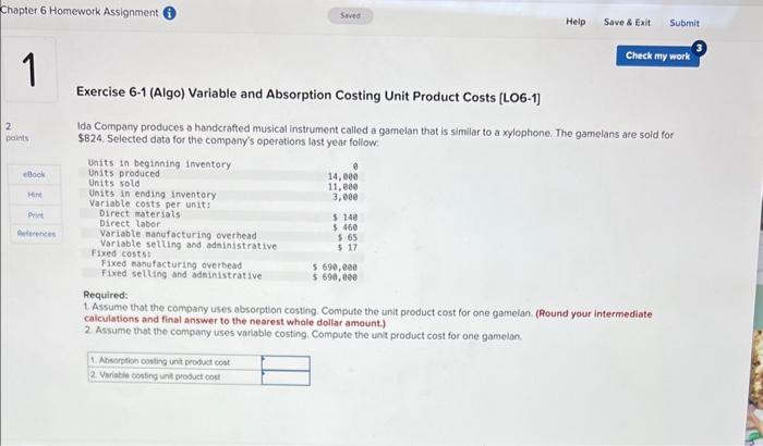 Solved Exercise 6-1 (Algo) Variable and Absorption Costing | Chegg.com