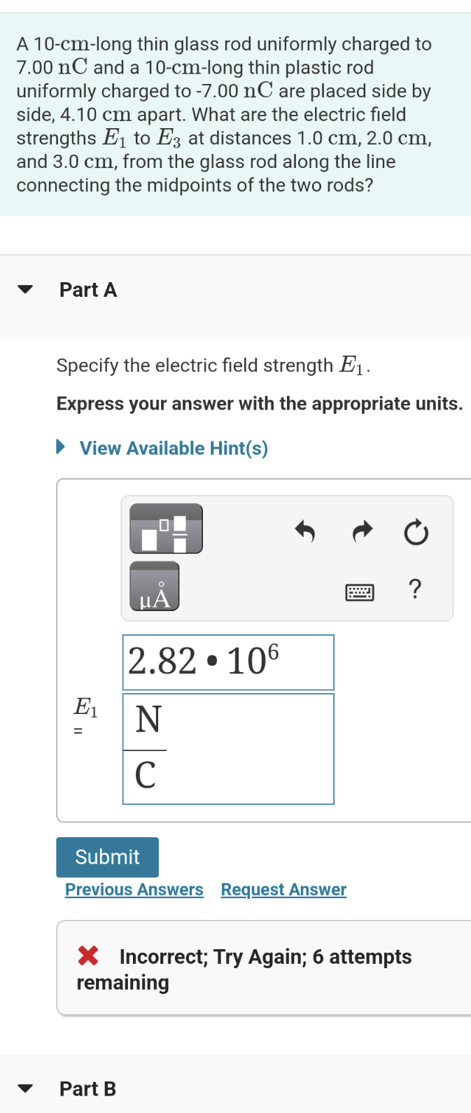 Solved A 10−cm-long thin glass rod uniformly charged to | Chegg.com