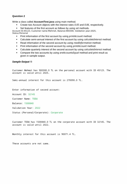 Solved Question 1 Write a class called Account.java with the | Chegg.com