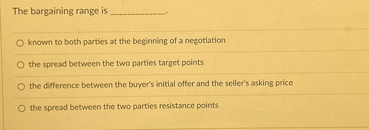 Solved The bargaining range isknown to both parties at the | Chegg.com