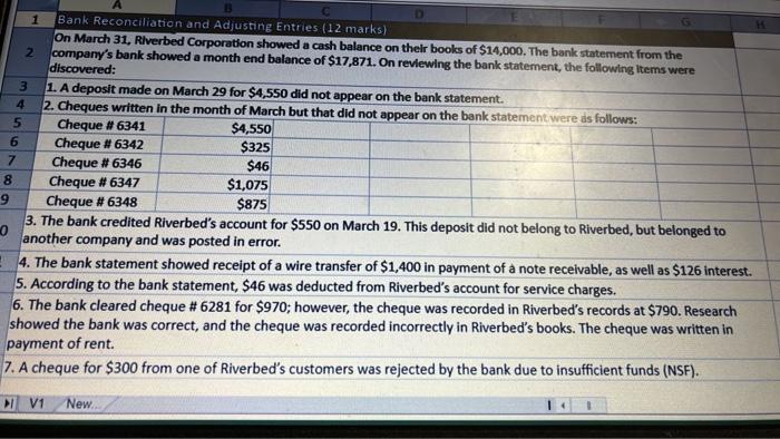 Solved 1 Bank Reconciliation and Adjusting Entries ( 12 | Chegg.com