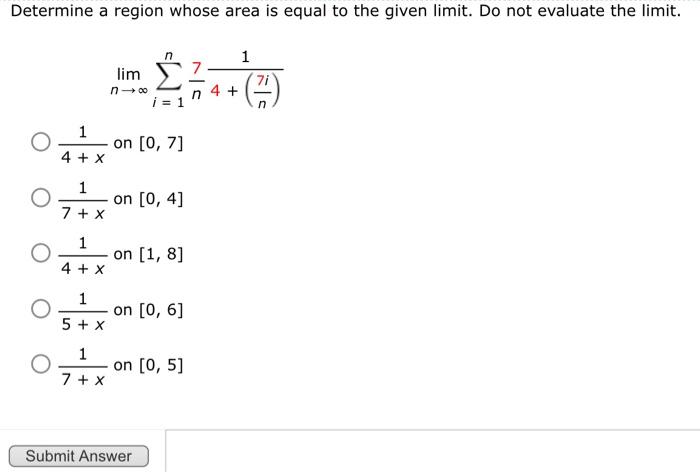 Solved Determine a region whose area is equal to the given | Chegg.com