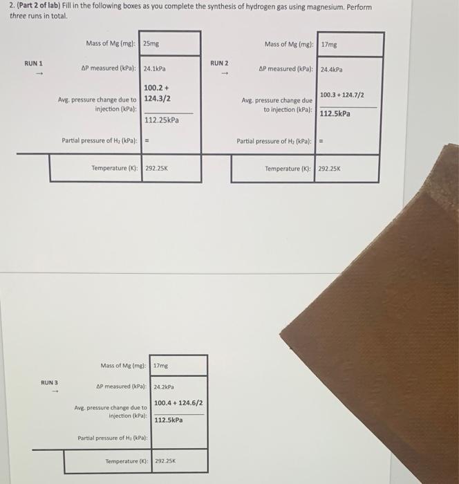 Solved Here is the data from Lab 2, part 2. The experiment | Chegg.com