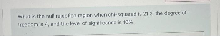 Solved What is the null rejection region when chi-squared is | Chegg.com