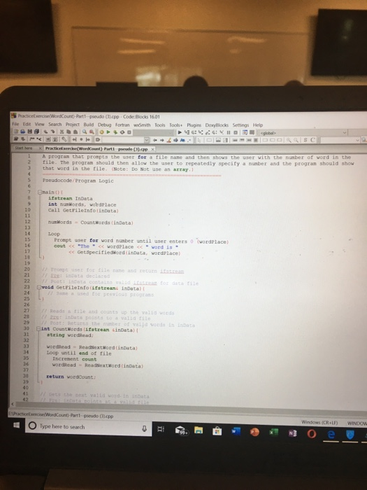 Practice sercise Word Count)-Part-pseudo cpp Code | Chegg.com