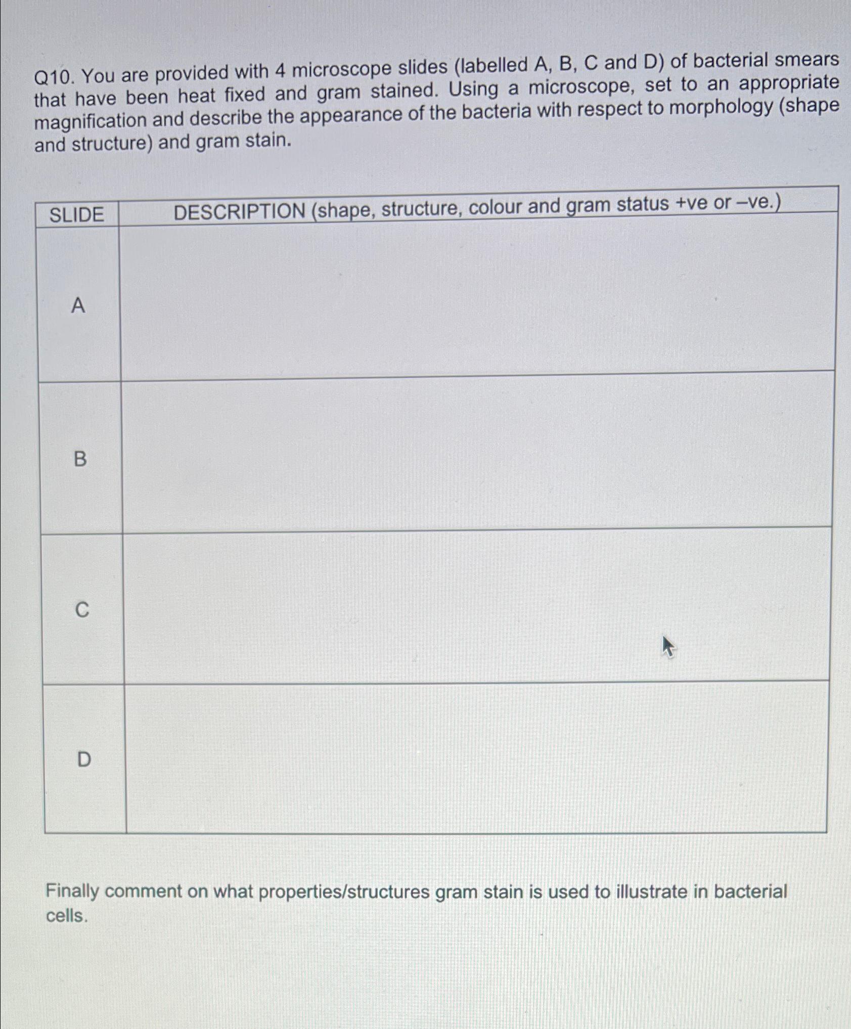 Solved Q10. ﻿You are provided with 4 ﻿microscope slides | Chegg.com