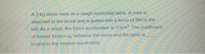 Solved A 3 kg block rests on a rough horizontal table. A | Chegg.com