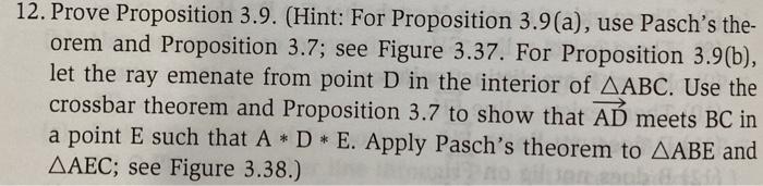 Solved Pasch's THEOREM. If A, B, C are distinct noncollinear | Chegg.com