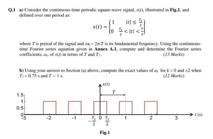 Solved 1 a) Consider the continuous-time periodic | Chegg.com
