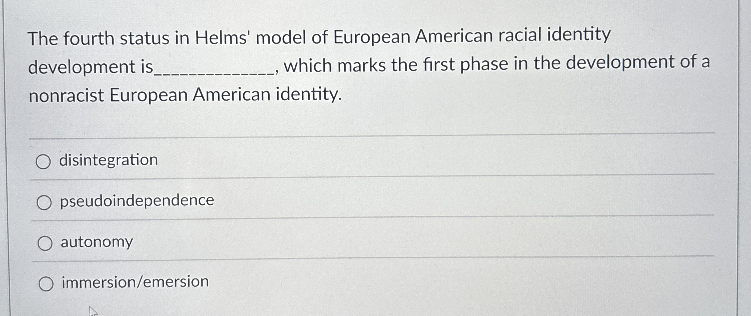 Solved The fourth status in Helms' model of European | Chegg.com