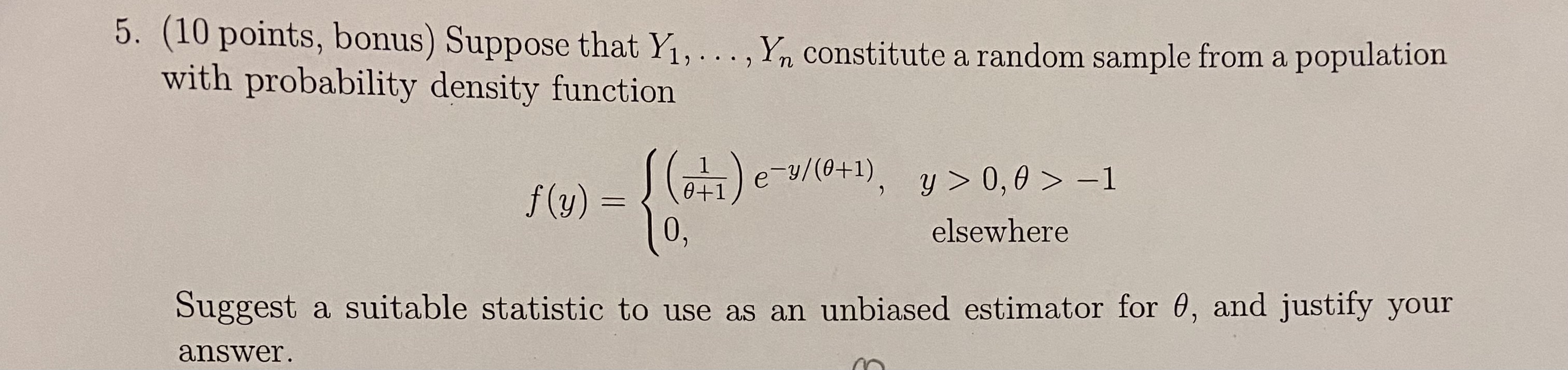 Solved (10 ﻿points, bonus) ﻿Suppose that Y1,dots,Yn | Chegg.com