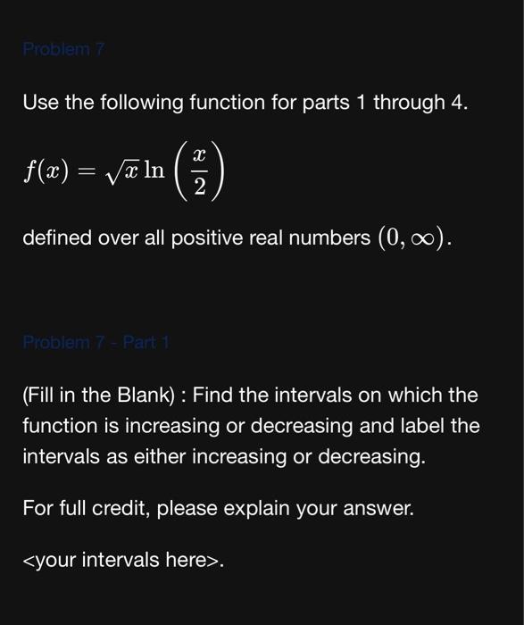 Solved Use the following function for parts 1 through 4 . | Chegg.com