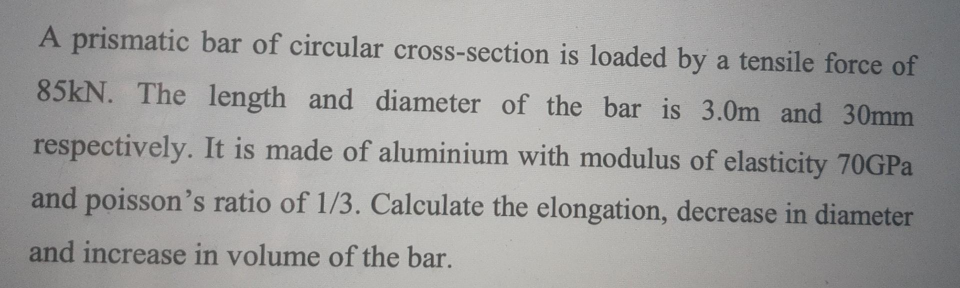 Solved A prismatic bar of circular cross-section is loaded | Chegg.com