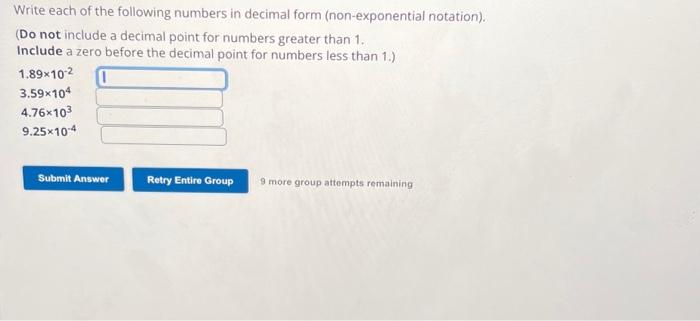 Solved Write each of the following numbers in decimal form | Chegg.com