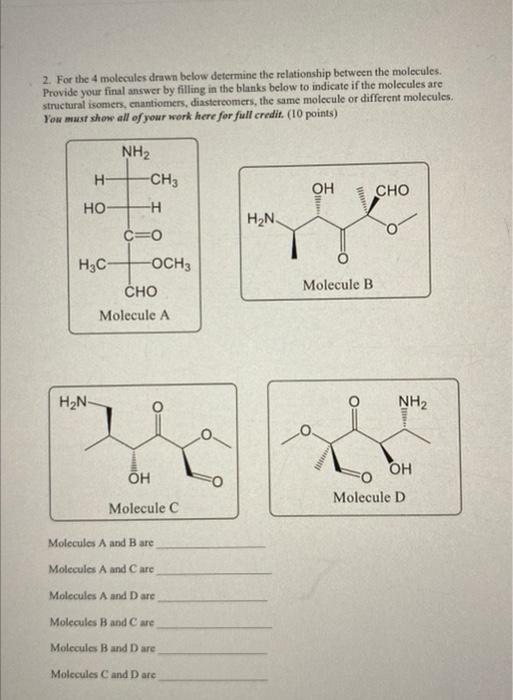 Solved 2. For the 4 molecules drawn below determine the | Chegg.com