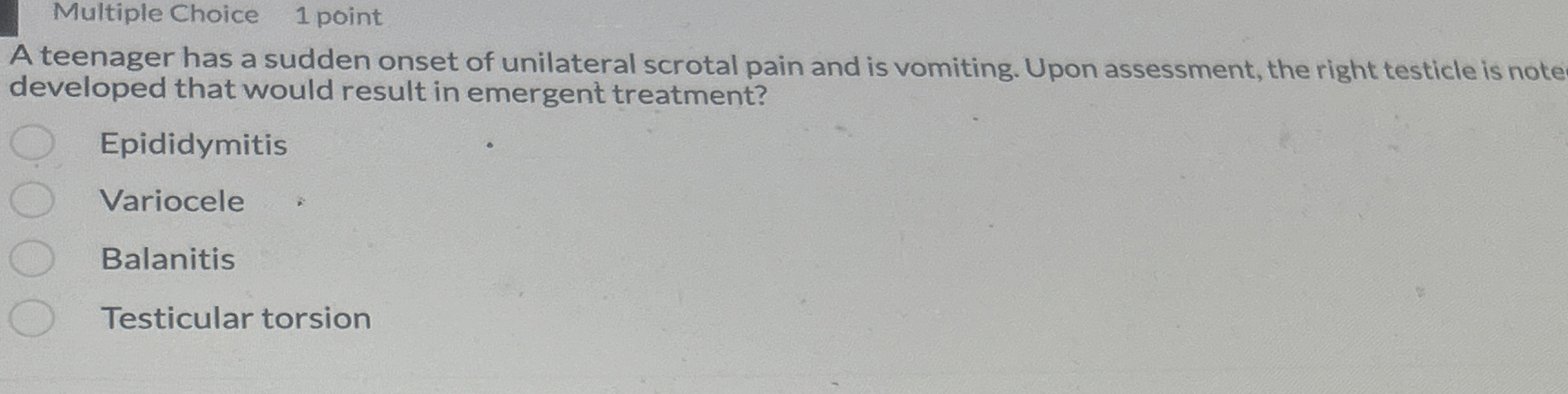 Multiple Choice1 ﻿pointA teenager has a sudden onset | Chegg.com